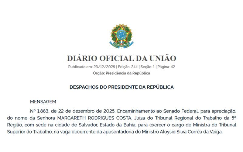 Lula indica desembargadora Margareth Costa, da Bahia, para vaga no TST ...